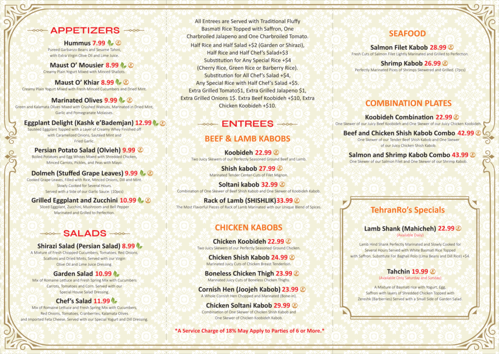 MENU – TehranRo Persian Restaurant