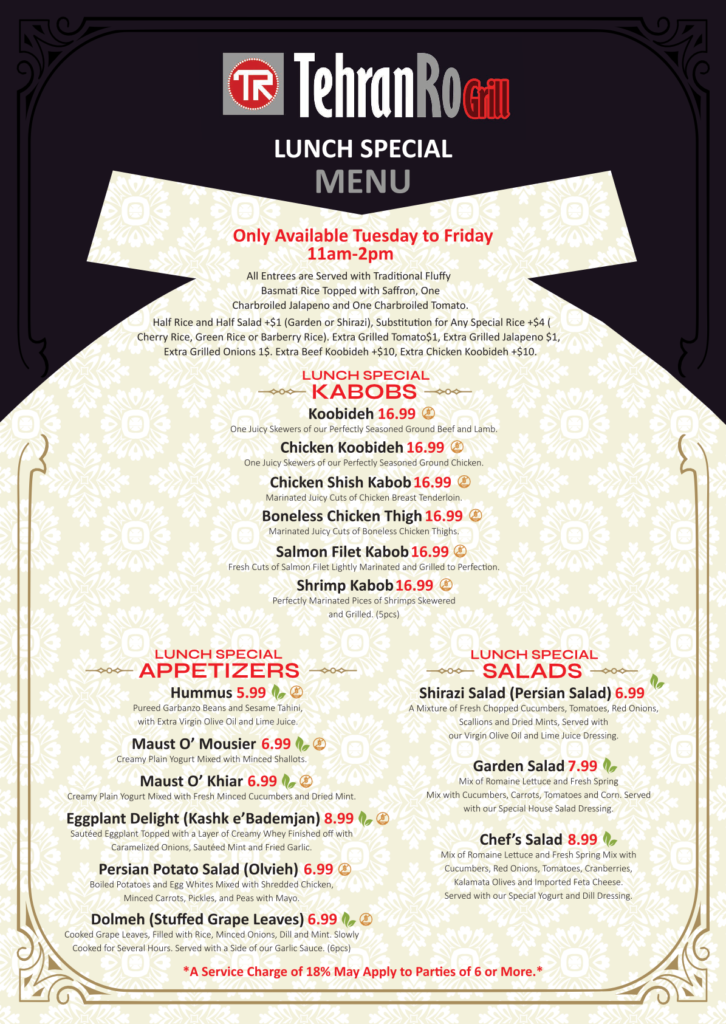 MENU – TehranRo Persian Restaurant